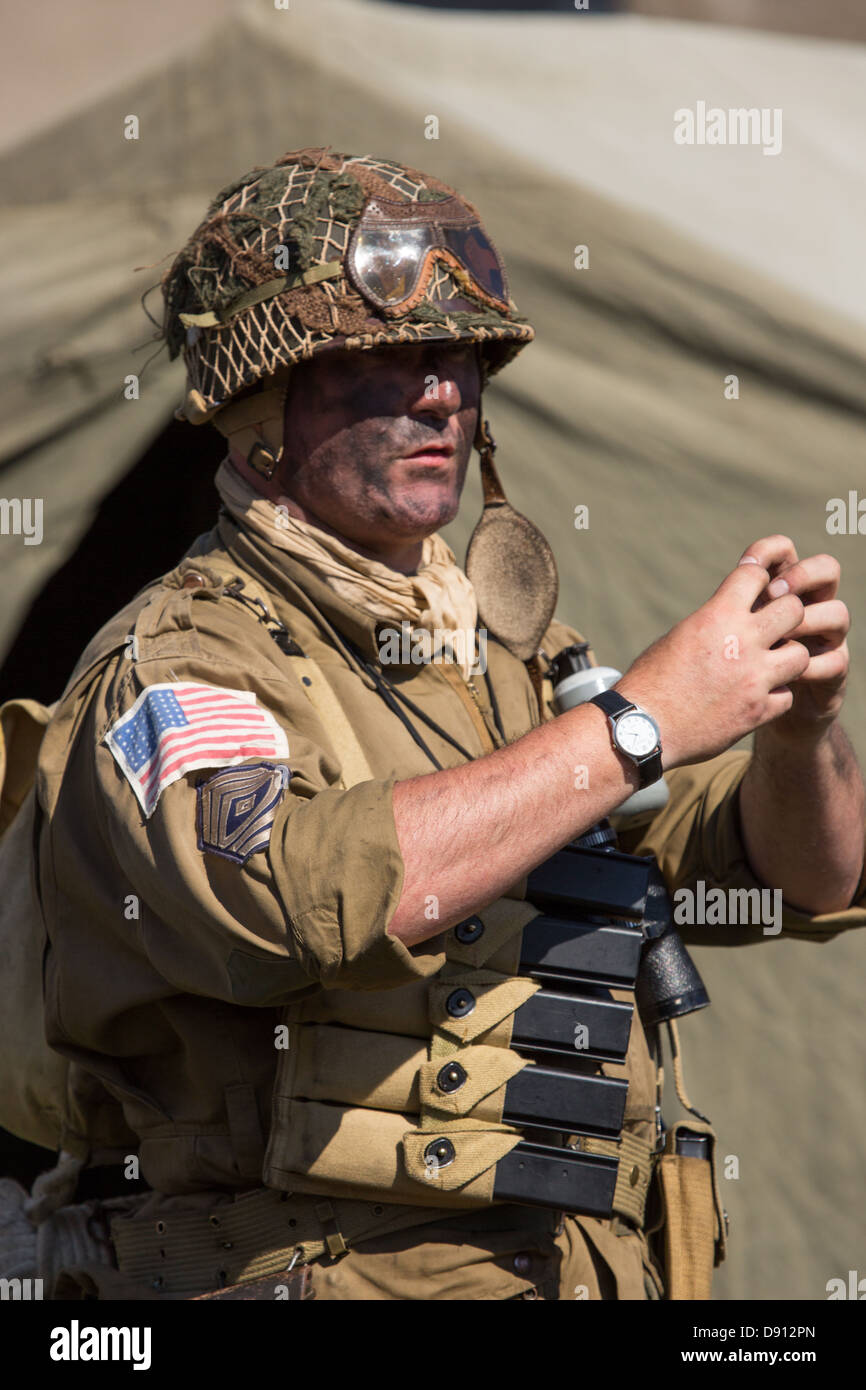 World War 2 re-enactor dressed in US army uniform at the Ramsbottom ...