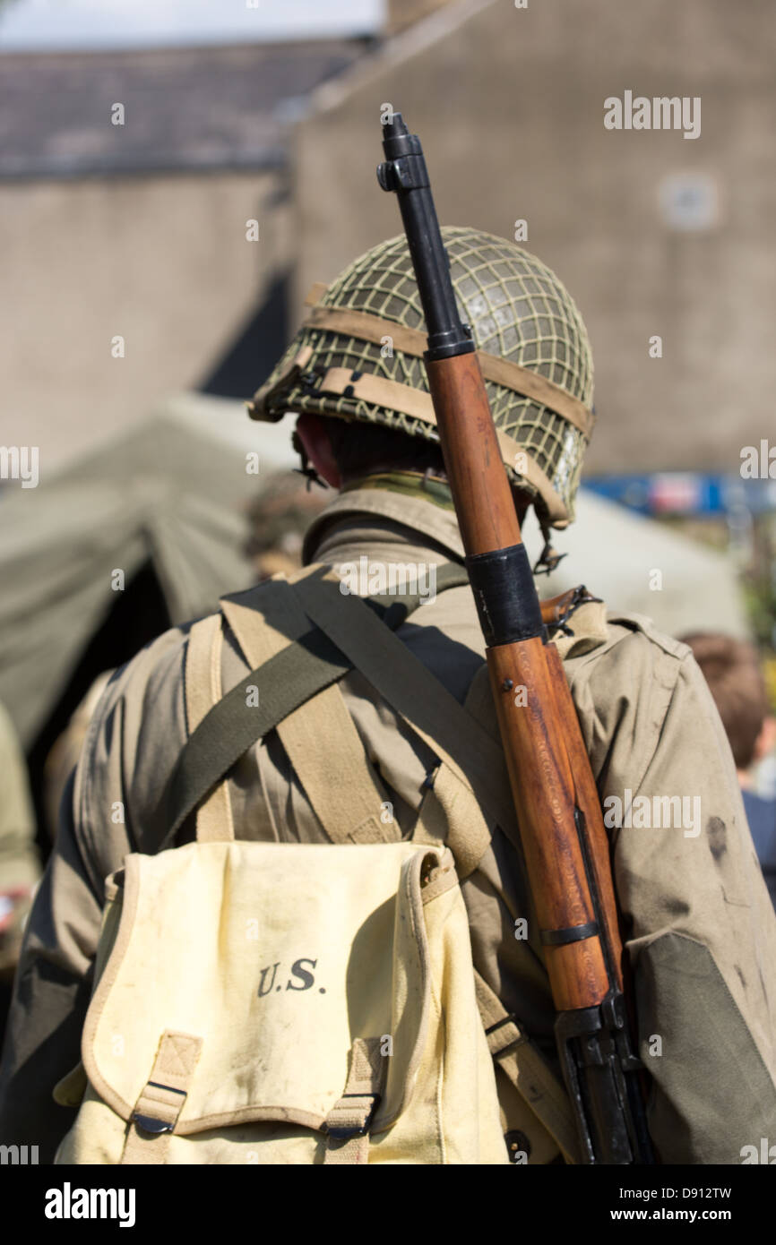 World War 2 re-actor dressed in US army uniform at the Ramsbottom 1940 ...