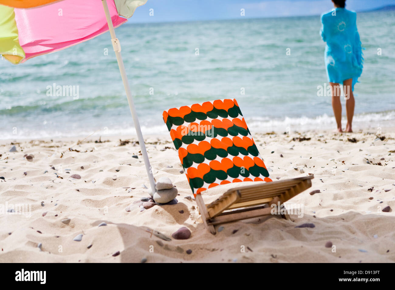 Sun chair and a sun shade on the beach, Oland, Sweden Stock Photo - Alamy