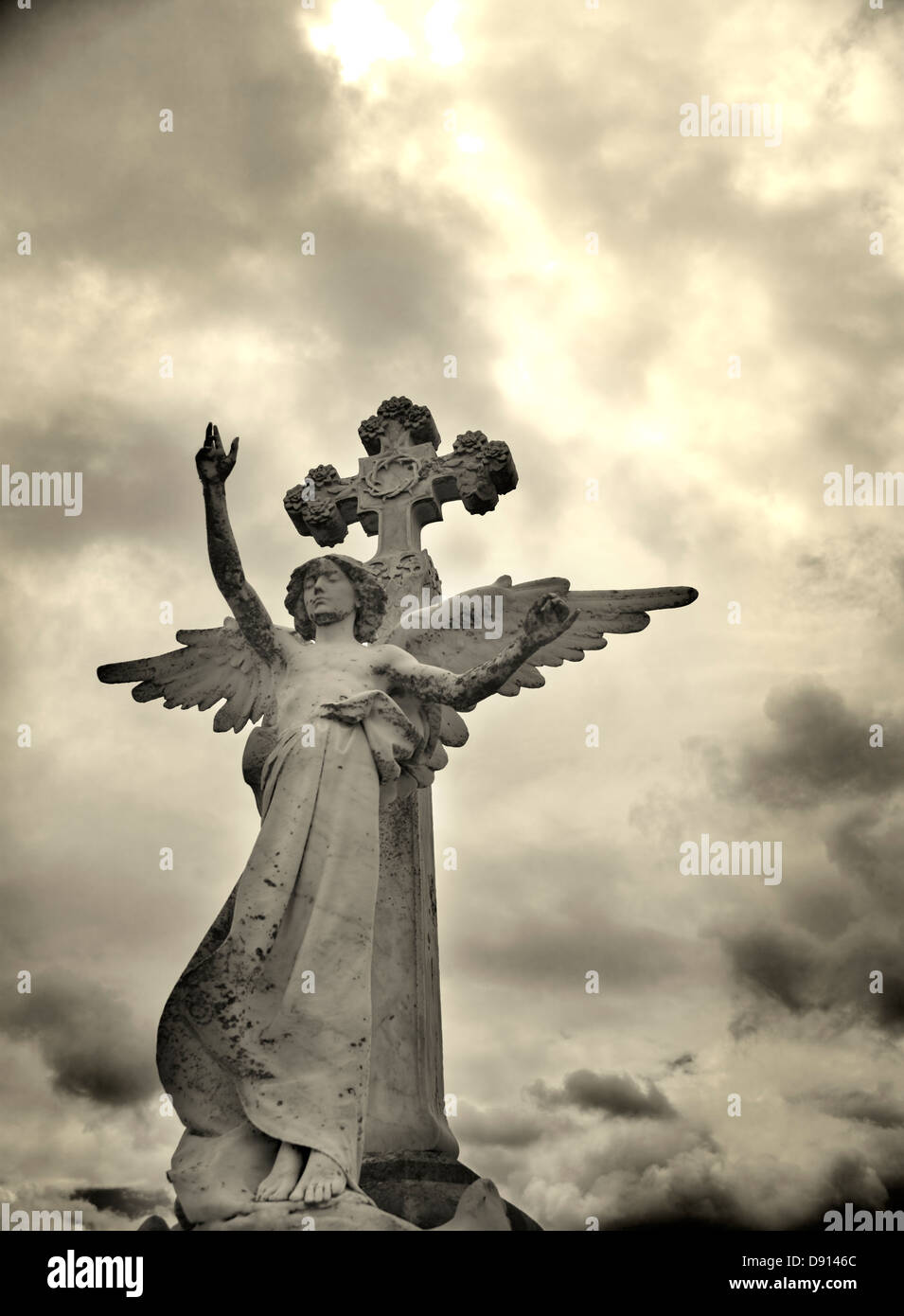 Guardian angel statue in cemetery. Comillas, Cantabria, Spain, Europe ...