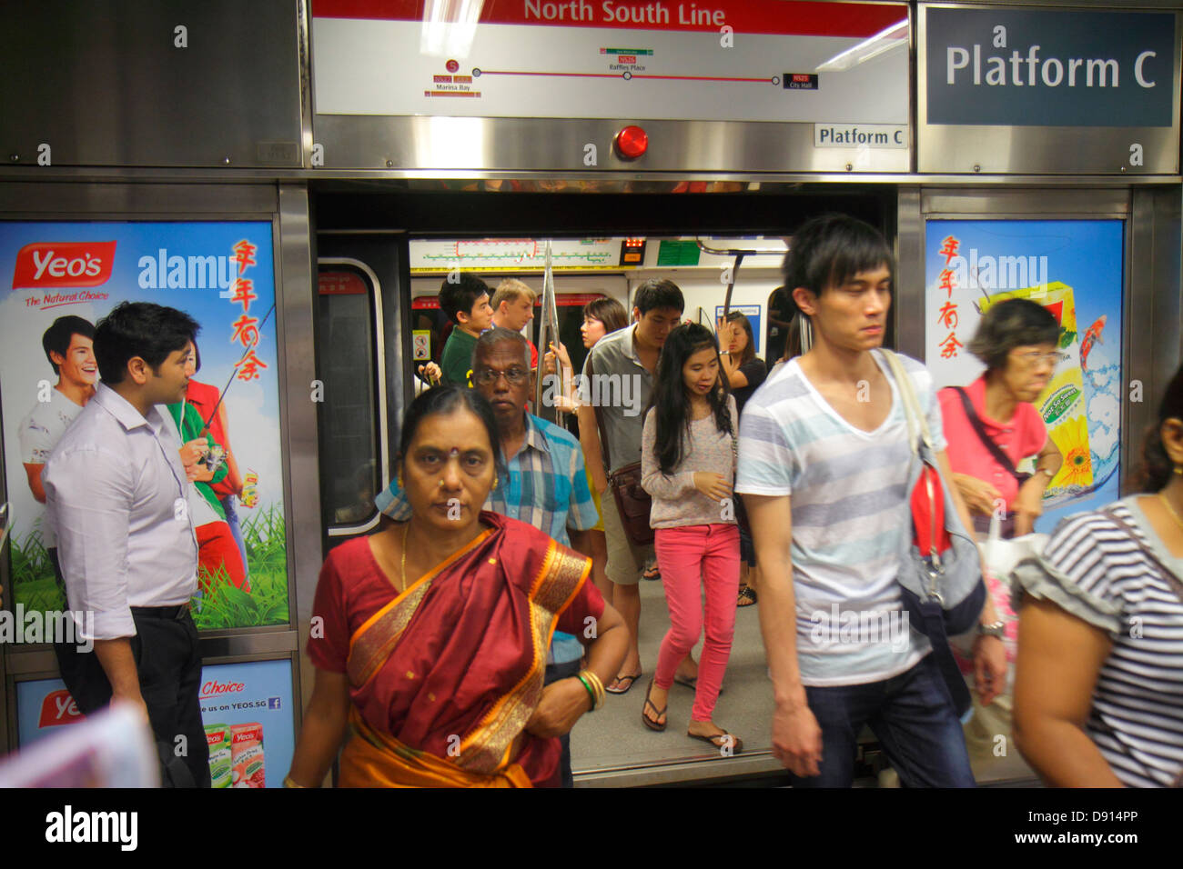 Singapore,Raffles Place MRT Station,North South Line,subway train ...
