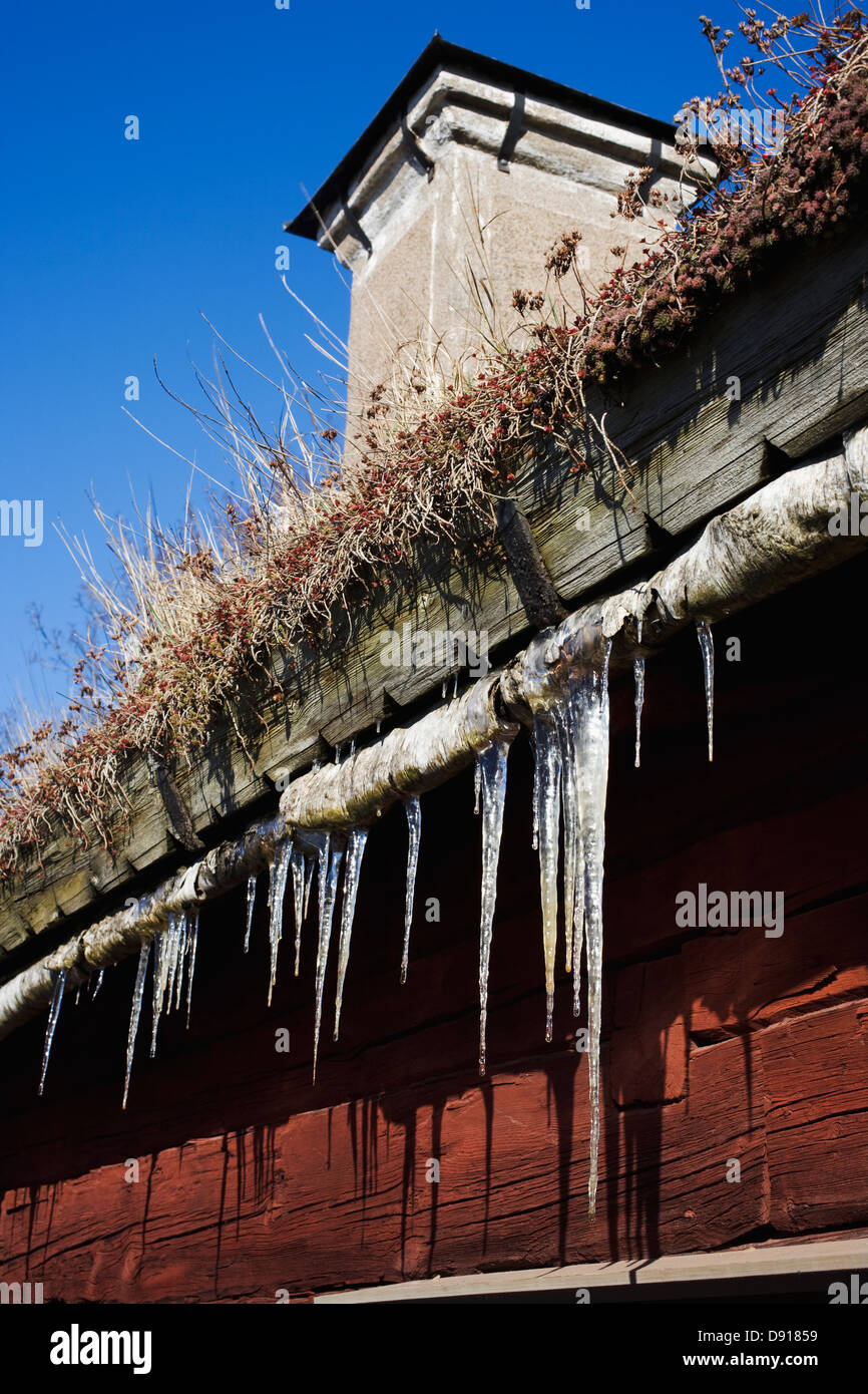 Icicles on a roof, Sweden Stock Photo - Alamy