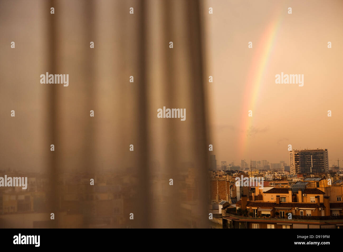 A rainbow over Barcelona, Spain Stock Photo - Alamy