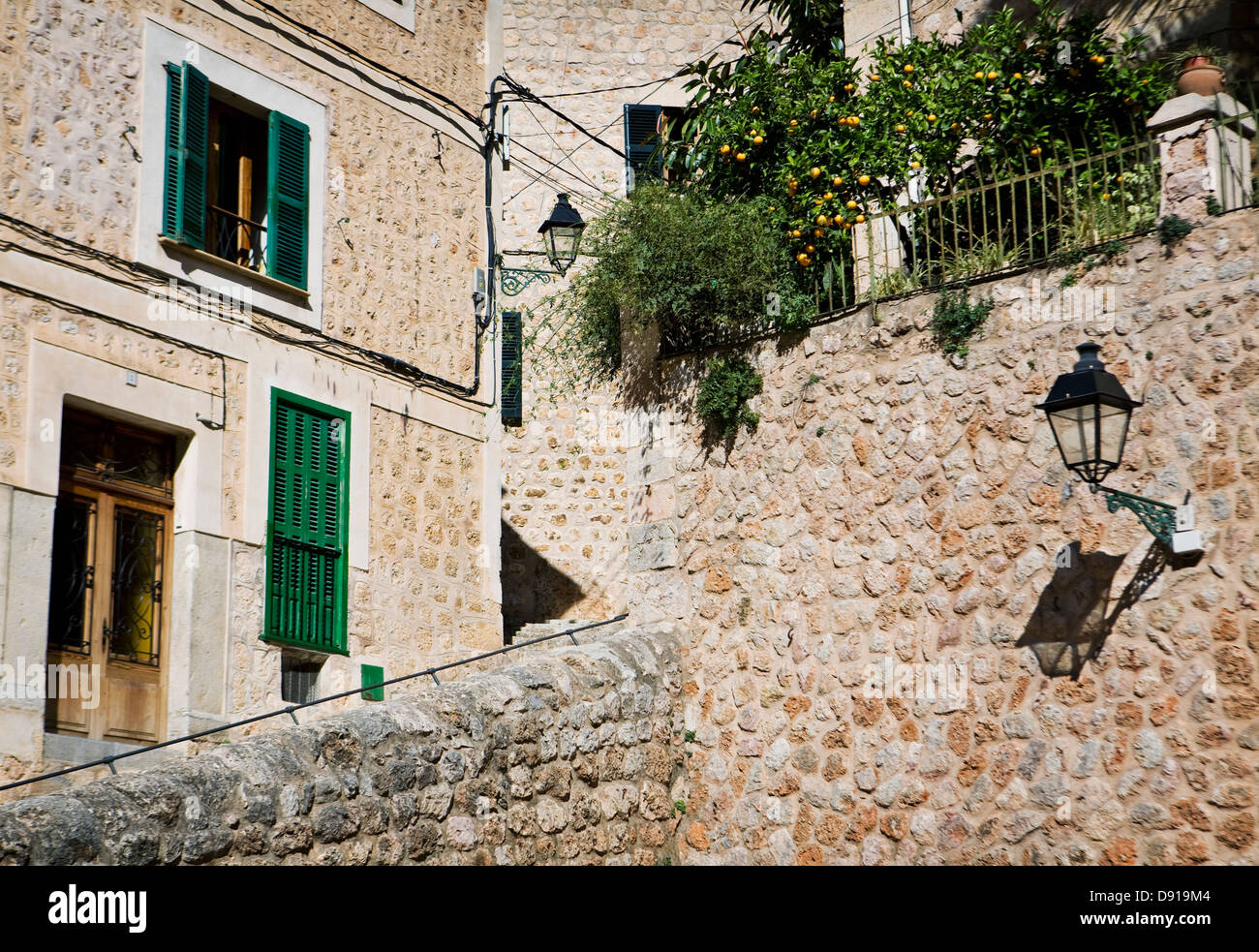 Stone houses in a village, Majorca Stock Photo - Alamy