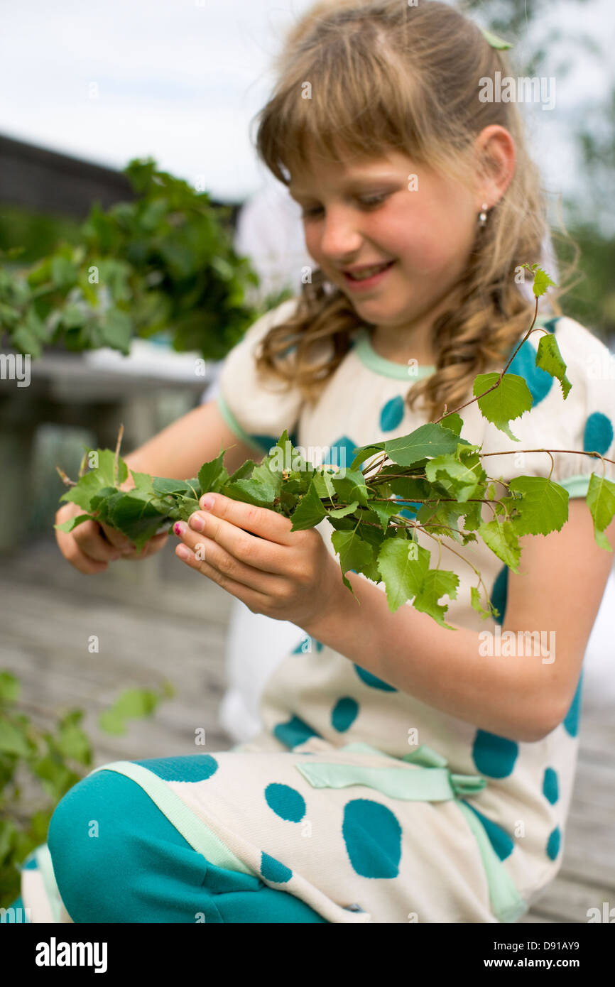 Portrait of a girl celebrating midsummer, Sweden Stock Photo - Alamy