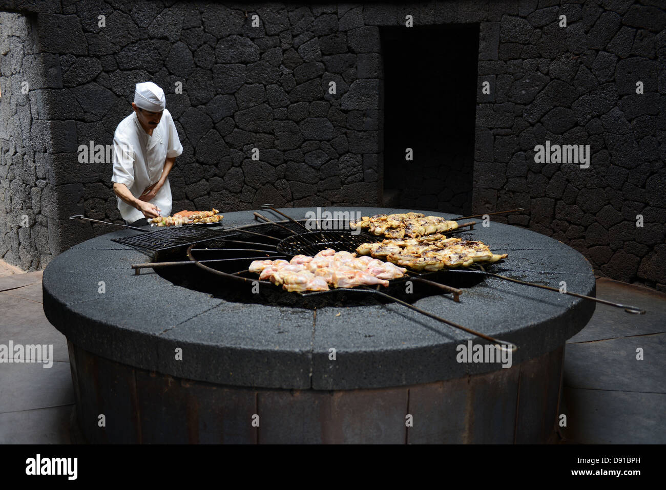 Timanfaya, Cooking food on a volcanic oven, National Park of Timanfaya ...