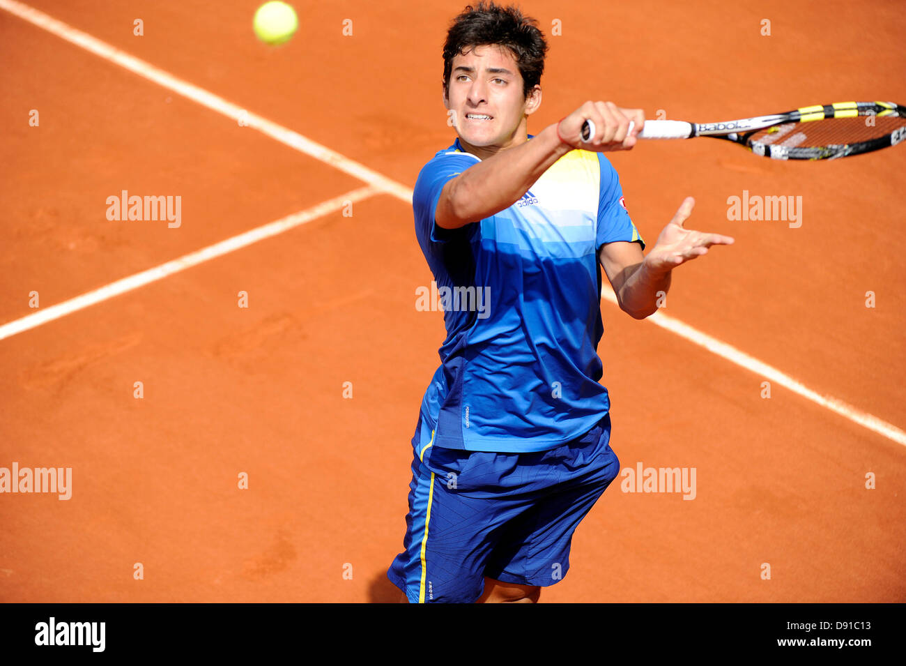 Paris, France. 8th June 2013. Christian Garin of Chile in action during ...