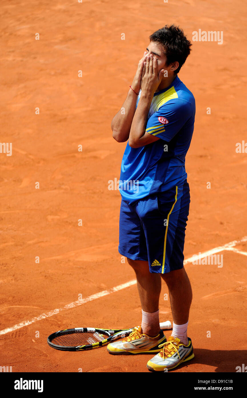 Paris, France. 8th June 2013. Christian Garin of Chile reacts to his ...