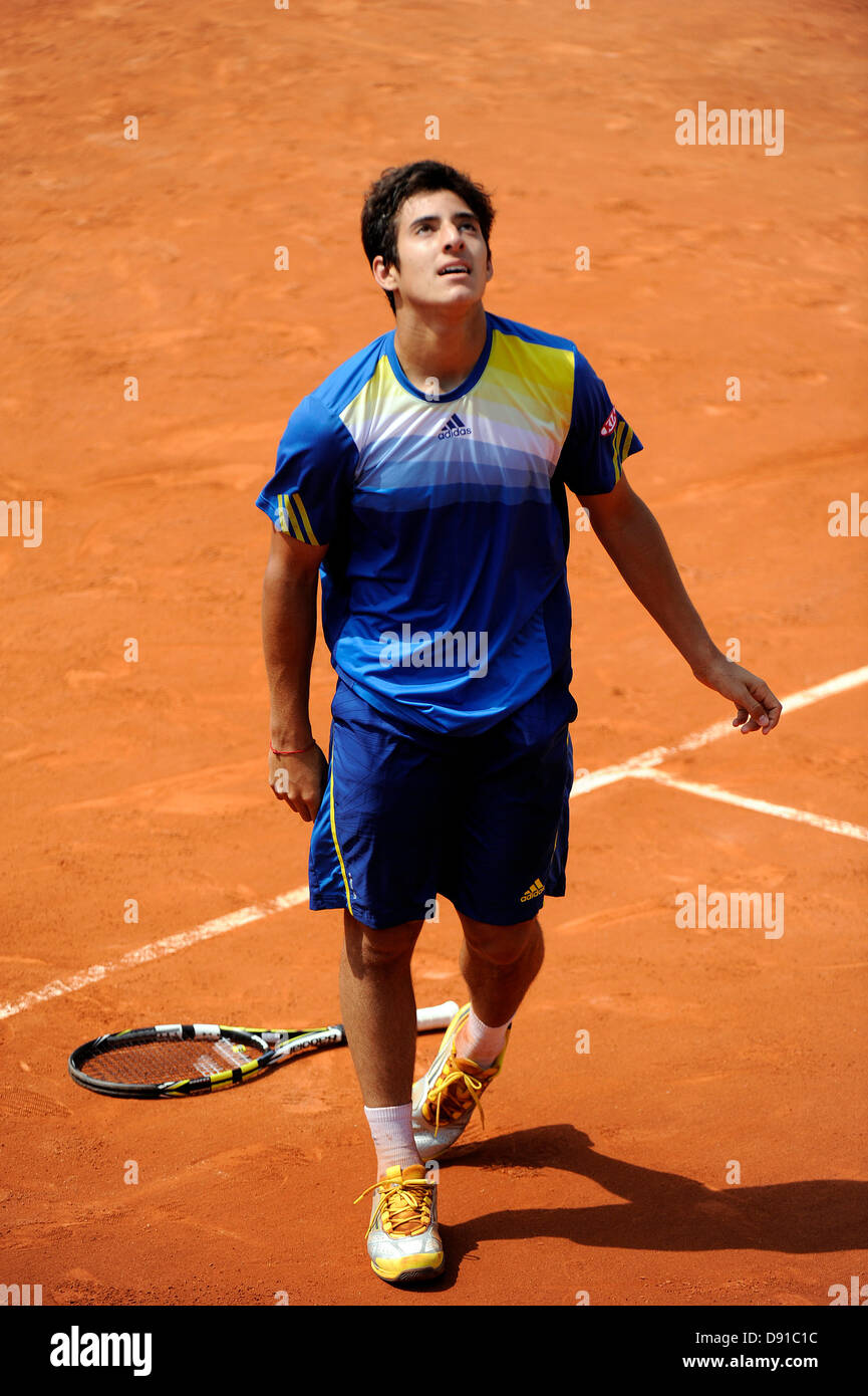 Paris, France. 8th June 2013. Christian Garin of Chile reacts to his ...