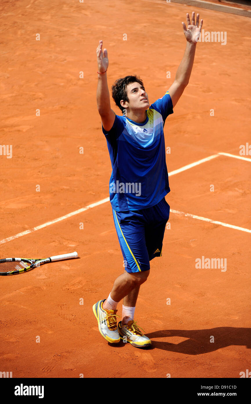 Paris, France. 8th June 2013. Christian Garin of Chile reacts to his ...