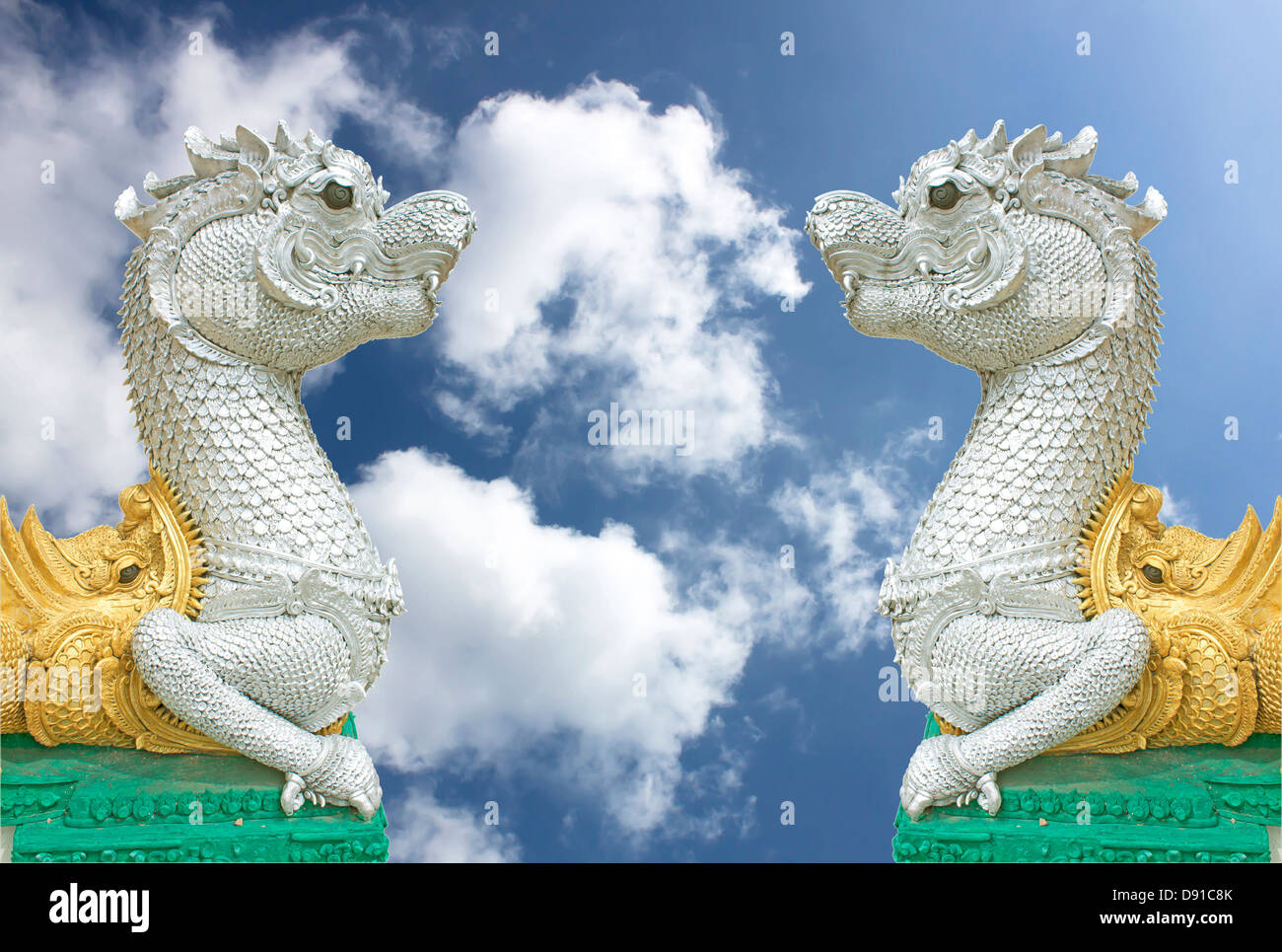 Naga in temple on blue sky background at thailand Stock Photo - Alamy