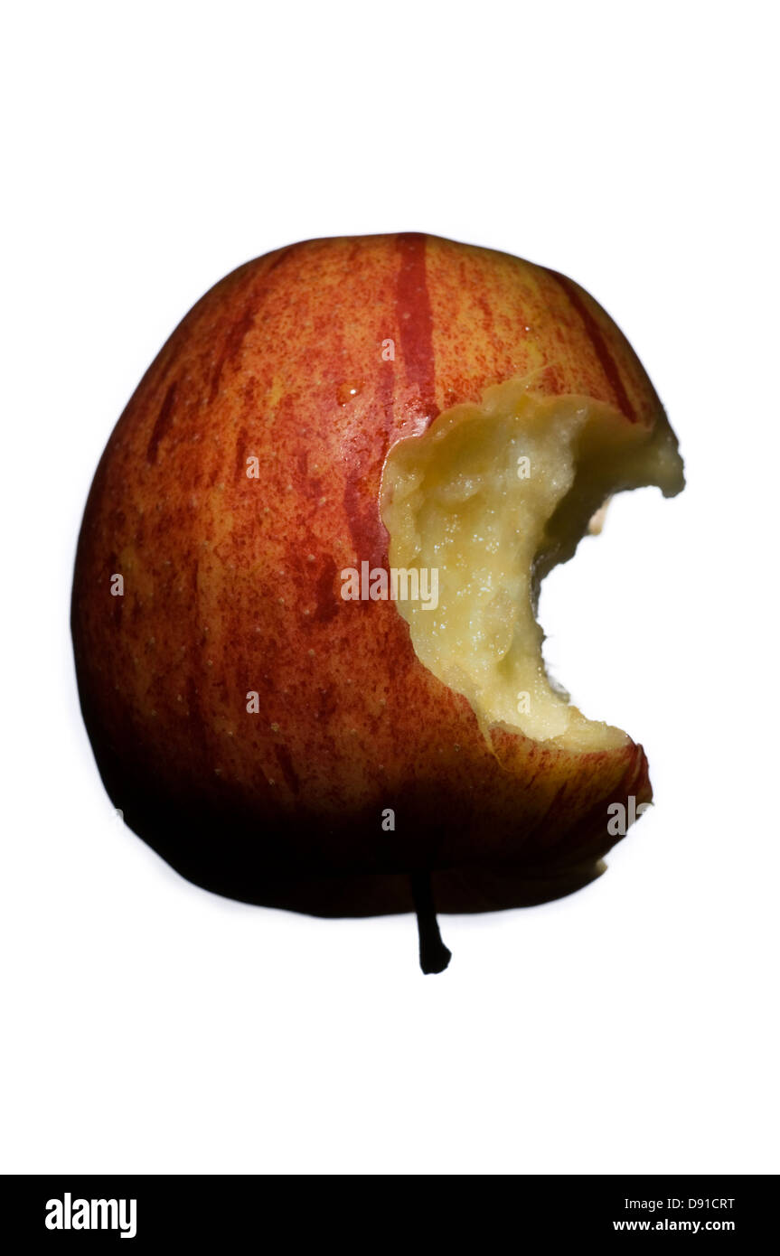 Eaten apple against white background Stock Photo - Alamy