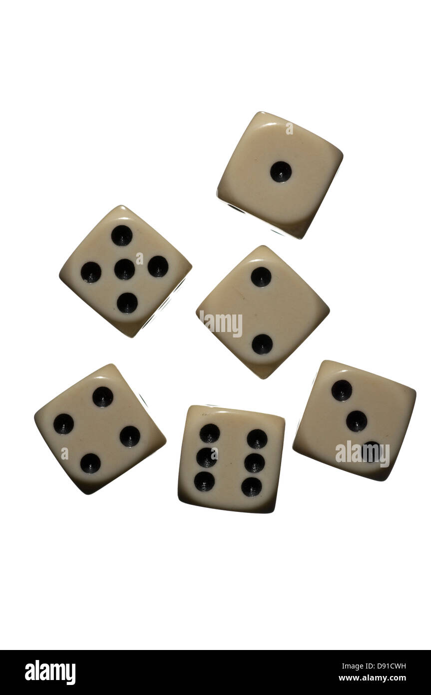 Six dice against white background Stock Photo - Alamy