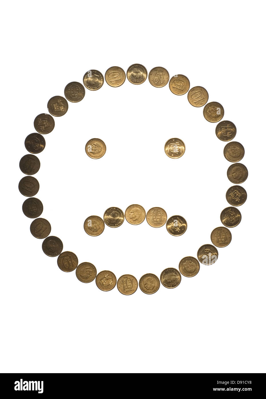 Coins arranged as sad face Stock Photo - Alamy