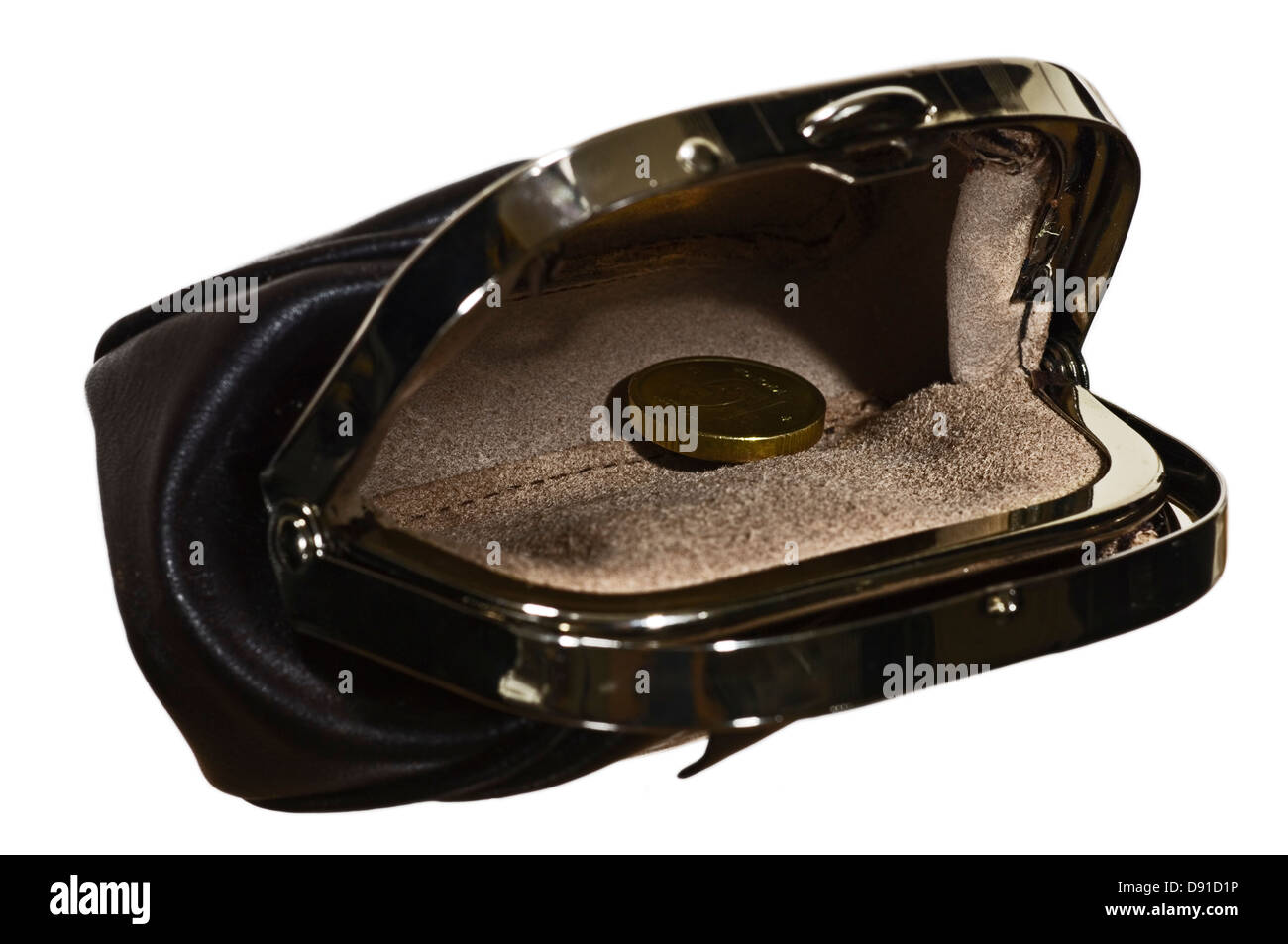 Wallet with single coin in it Stock Photo - Alamy