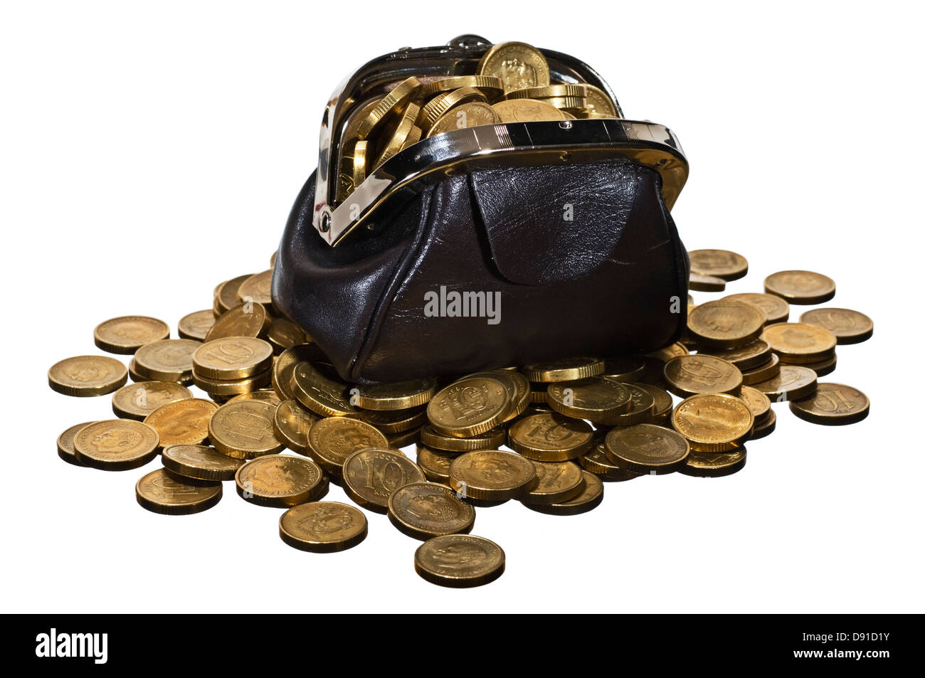 Wallet with coins Stock Photo - Alamy