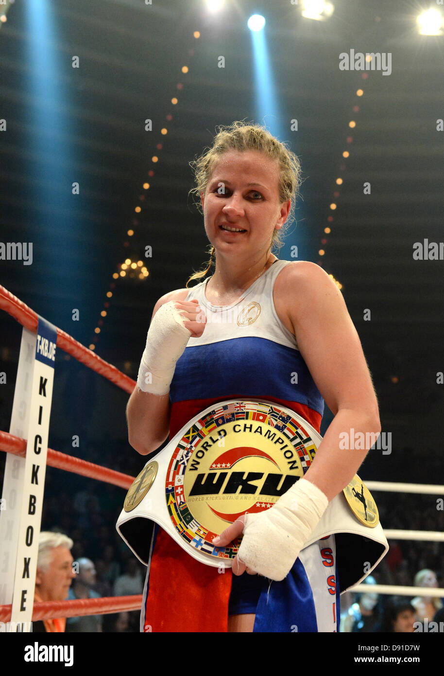 Kick boxer Olga Stavrova from Russia wins the fight against Germany's ...