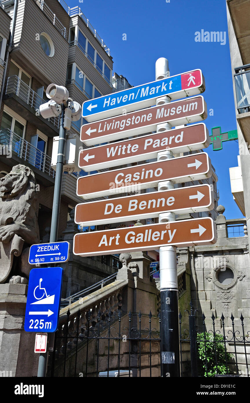 Direction signs, Zeedijk, Blankenberge, West Flanders Province, Flemish ...