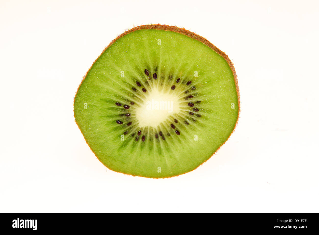 Single Kiwi fruit slice on white background; isolated food Tropical Produce green diet ripe ...