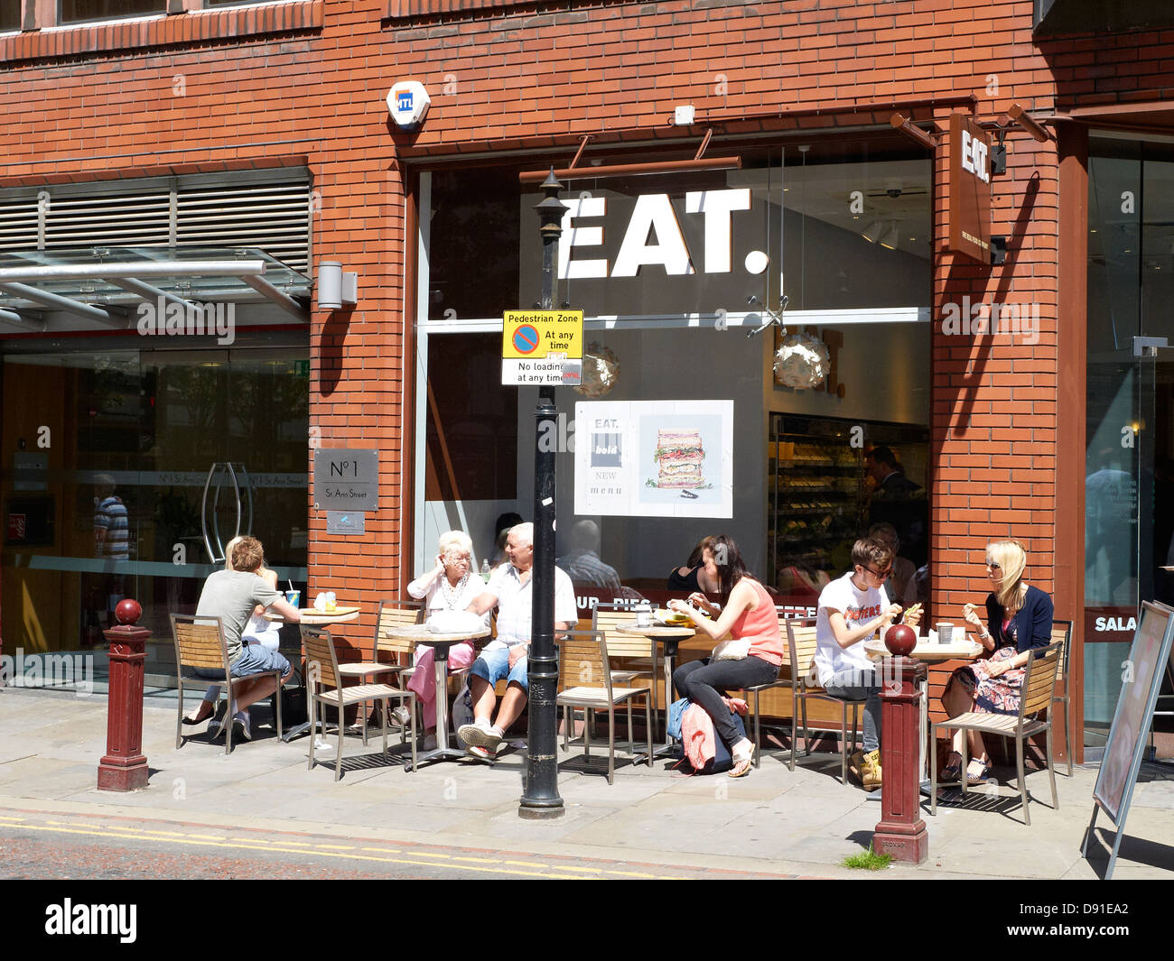 EAT. pavement cafe in Manchester UK Stock Photo - Alamy