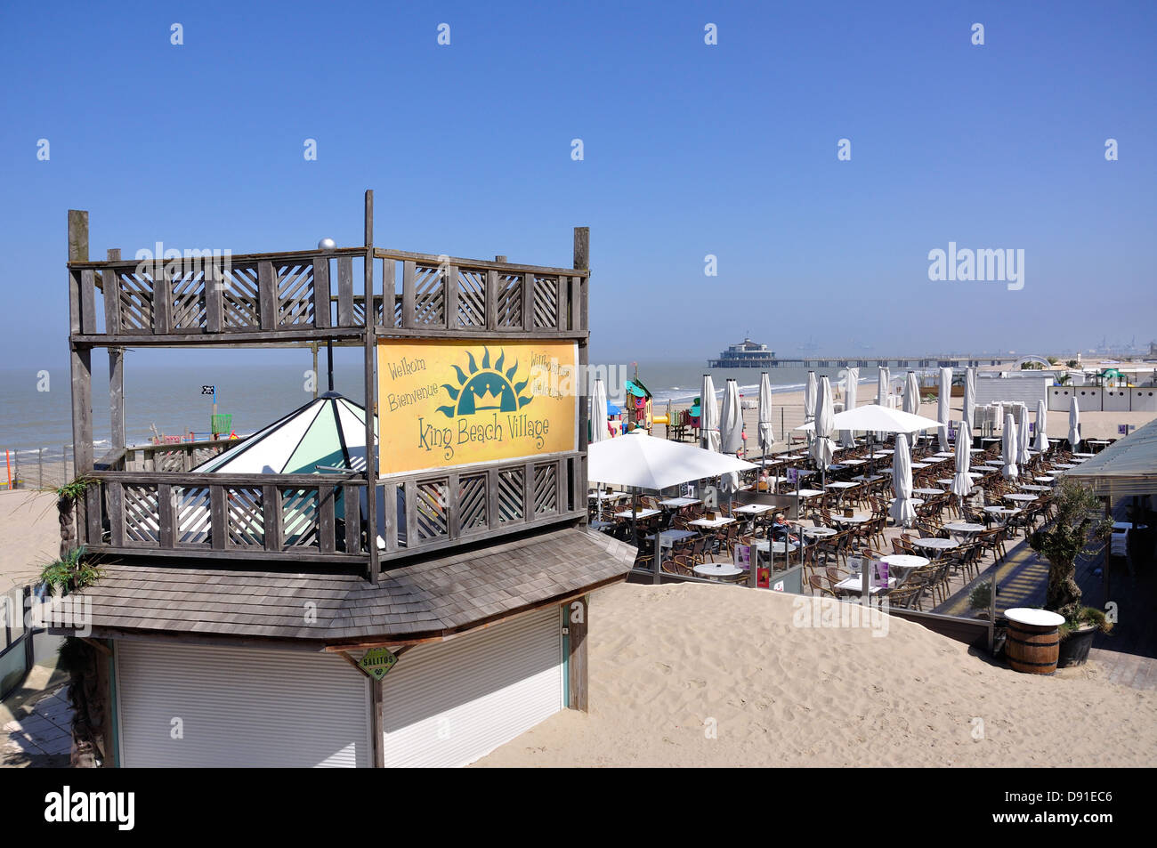 King Beach Village restaurant on beach promenade, Blankenberge, West ...