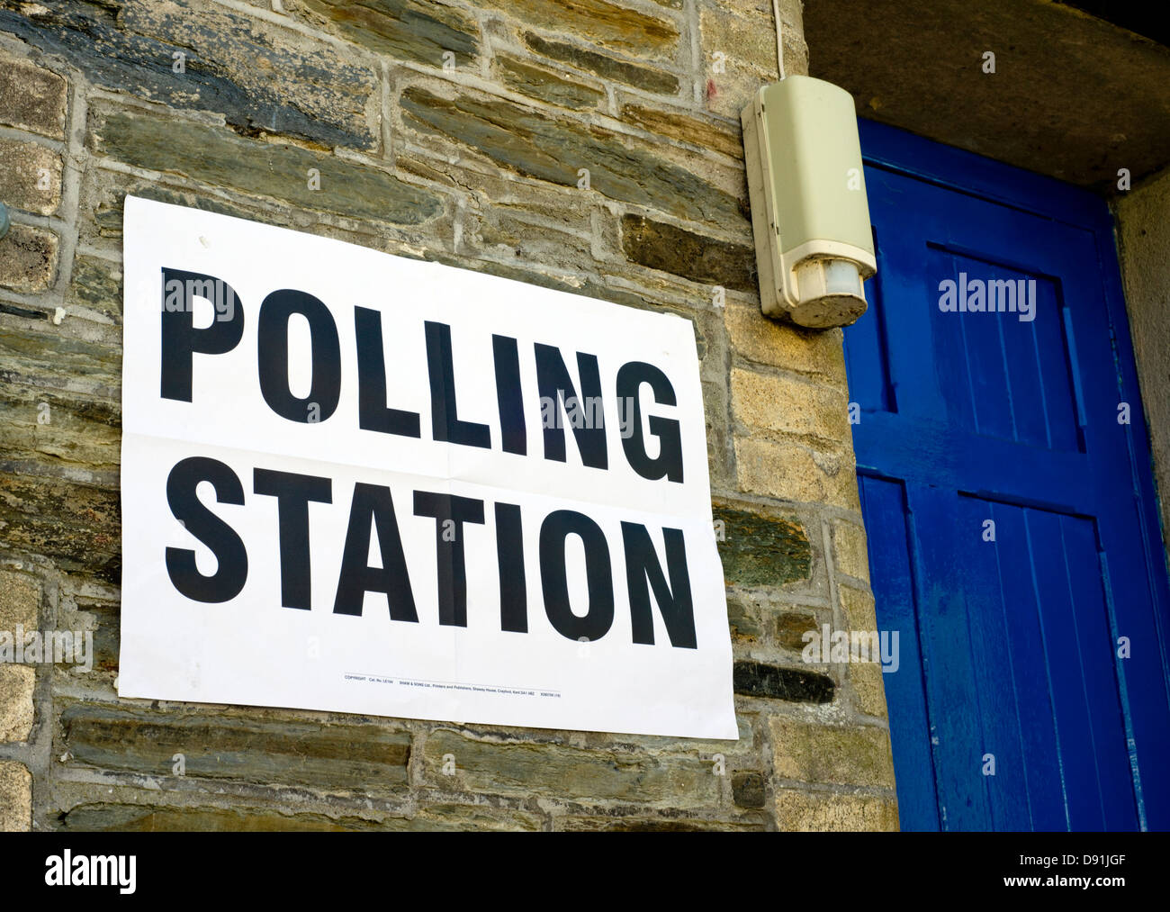 Polling Station sign on the wall of a building in Cornwall, England, UK ...
