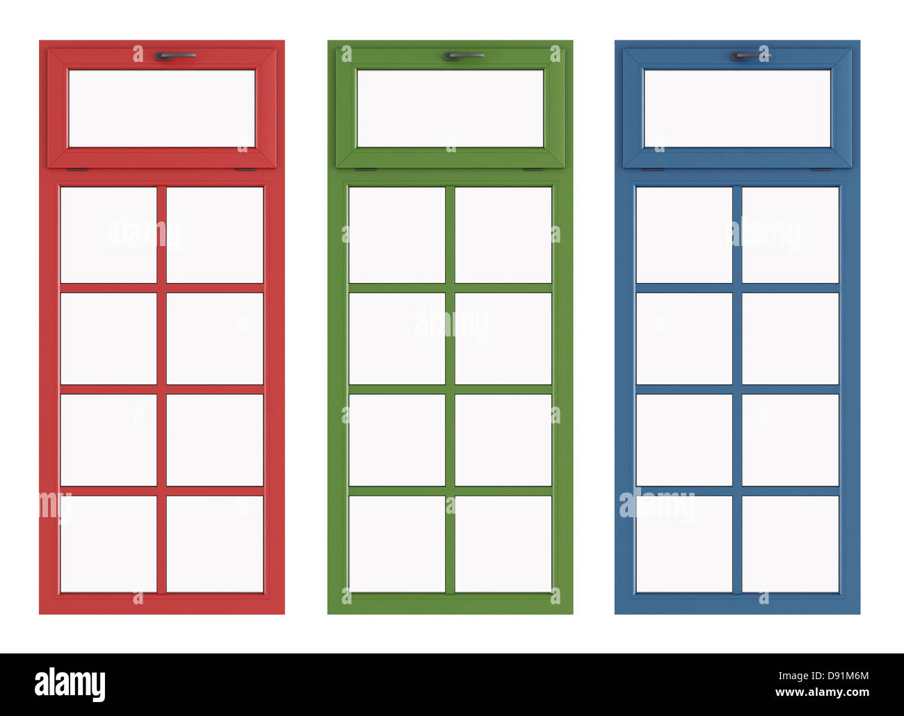 Three colorful windows isolated on white- rendering Stock Photo - Alamy