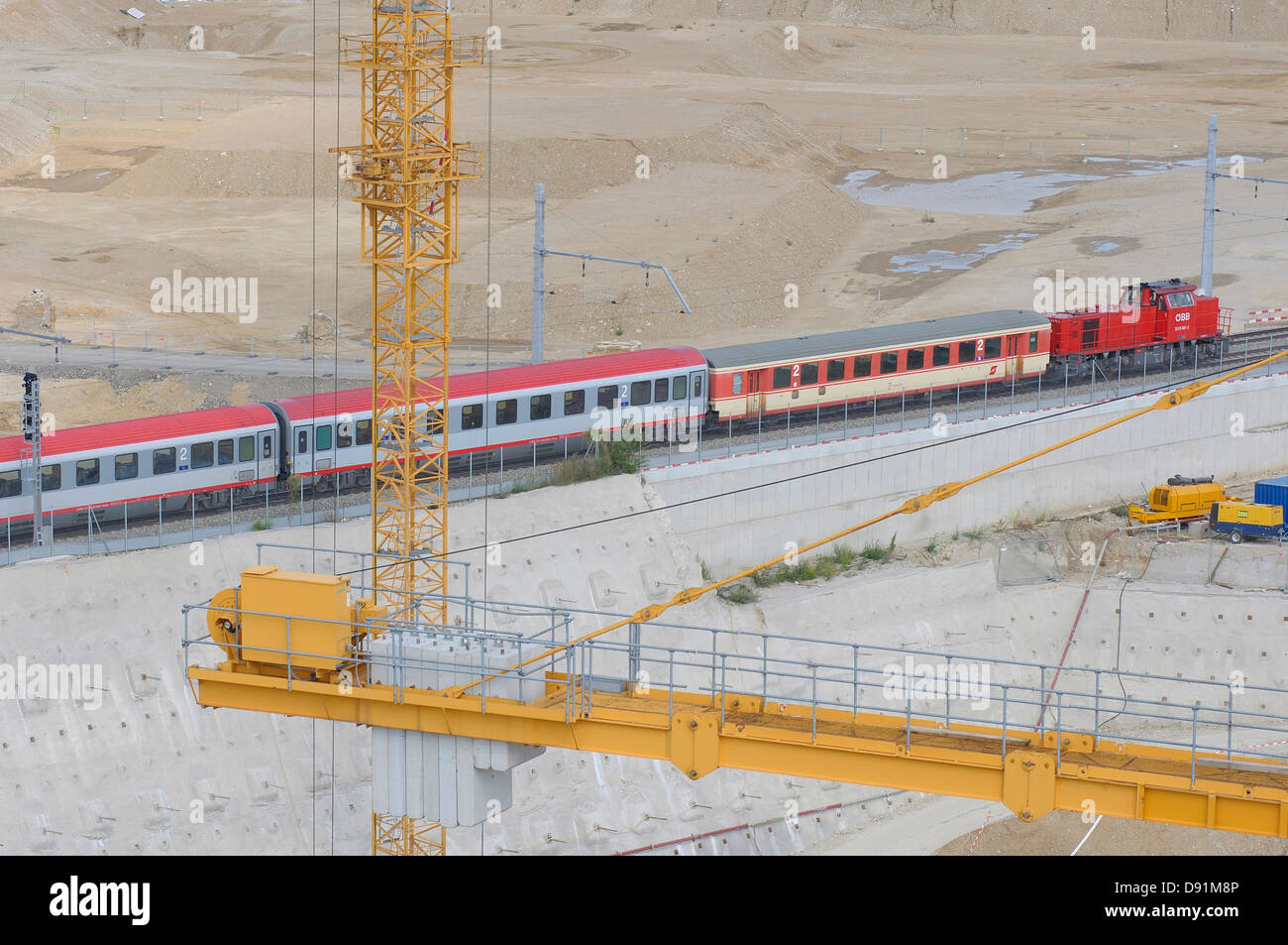 Train driving through the construction site of Vienna Central Station ...
