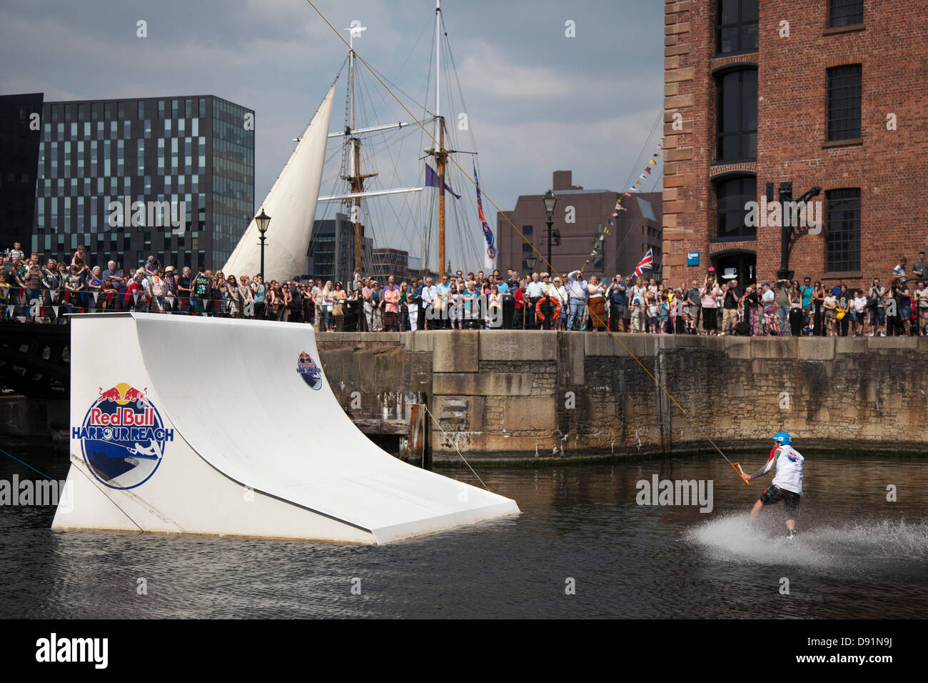 Liverpool, UK 8th June, 2013. Ski Jump and wakeboarder at the Red Bull ...
