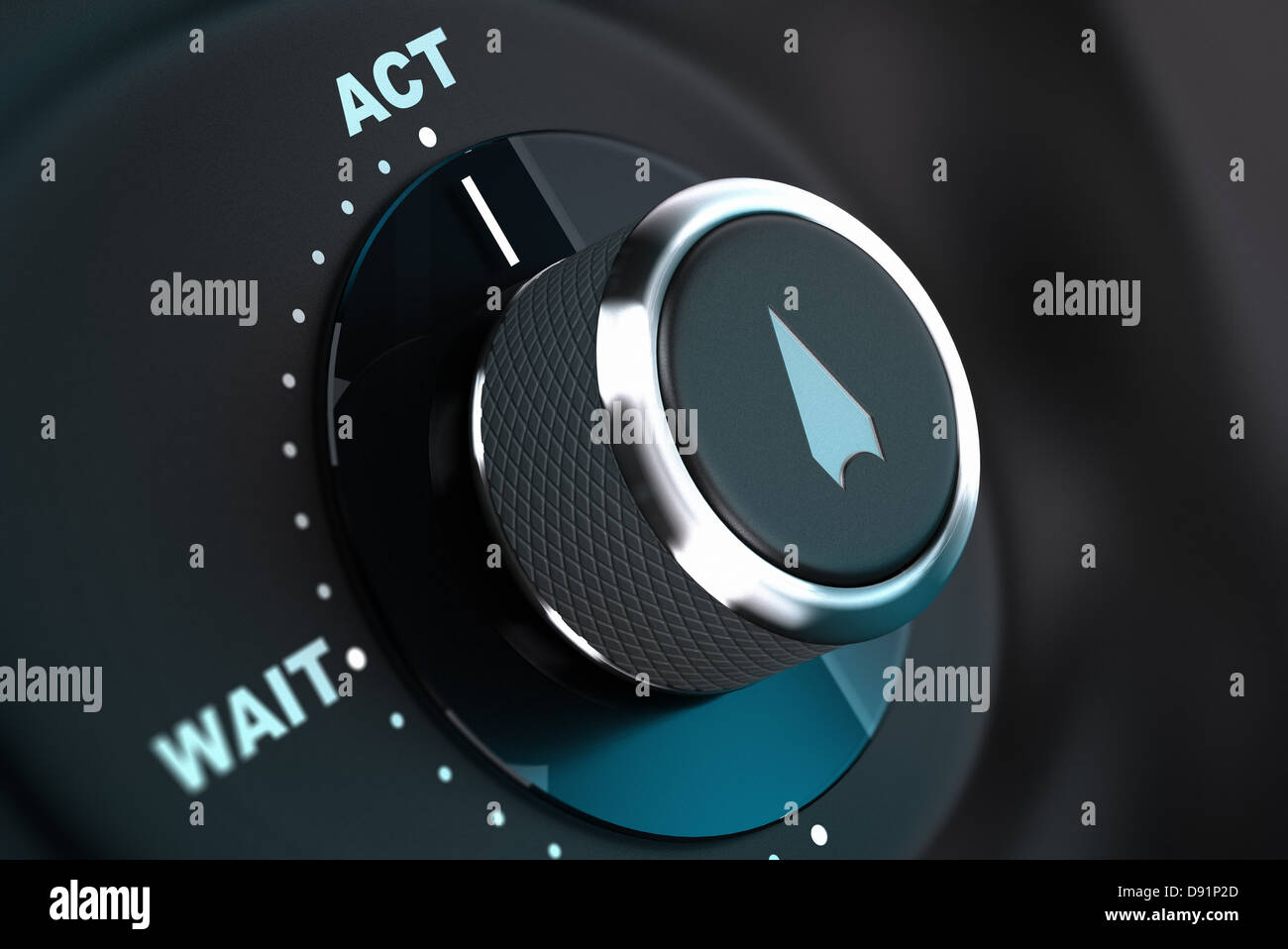 Decision button with the words wait and act, button arrow pointing to ...