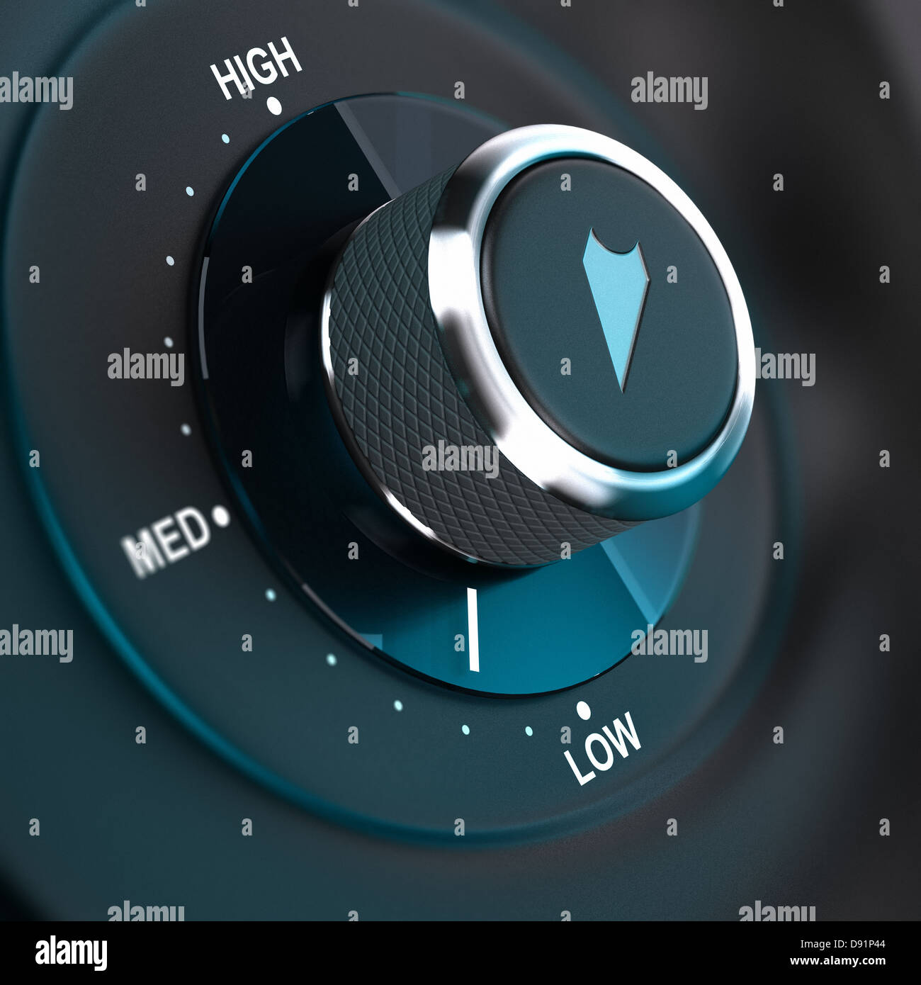 Rotating button with 3 positions, low medium and high. 3D render ...