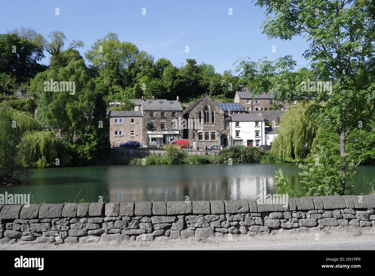 Scenic Cromford Mill Pond in Cromford village Derbyshire England UK ...