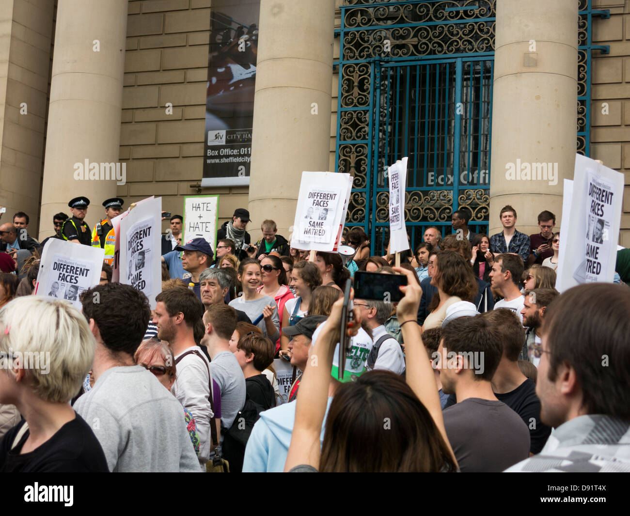 Crowds of Anti EDL protesters gather at Sheffield City Hall in peaceful ...