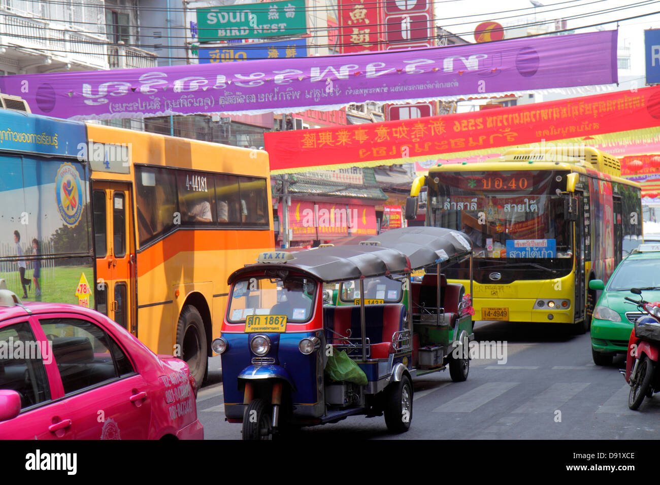 Bangkok Thailand,Thai,Samphanthawong,Chinatown,Yaowarat Road,traffic,taxi,auto rickshaw,tuk-tuk ...