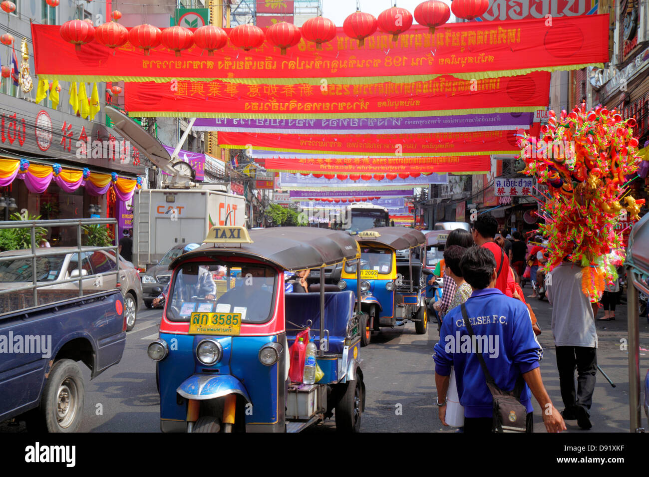 Bangkok Thailand,Thai,Samphanthawong,Chinatown,Yaowarat Road,traffic,taxi,auto rickshaw,tuk-tuk ...