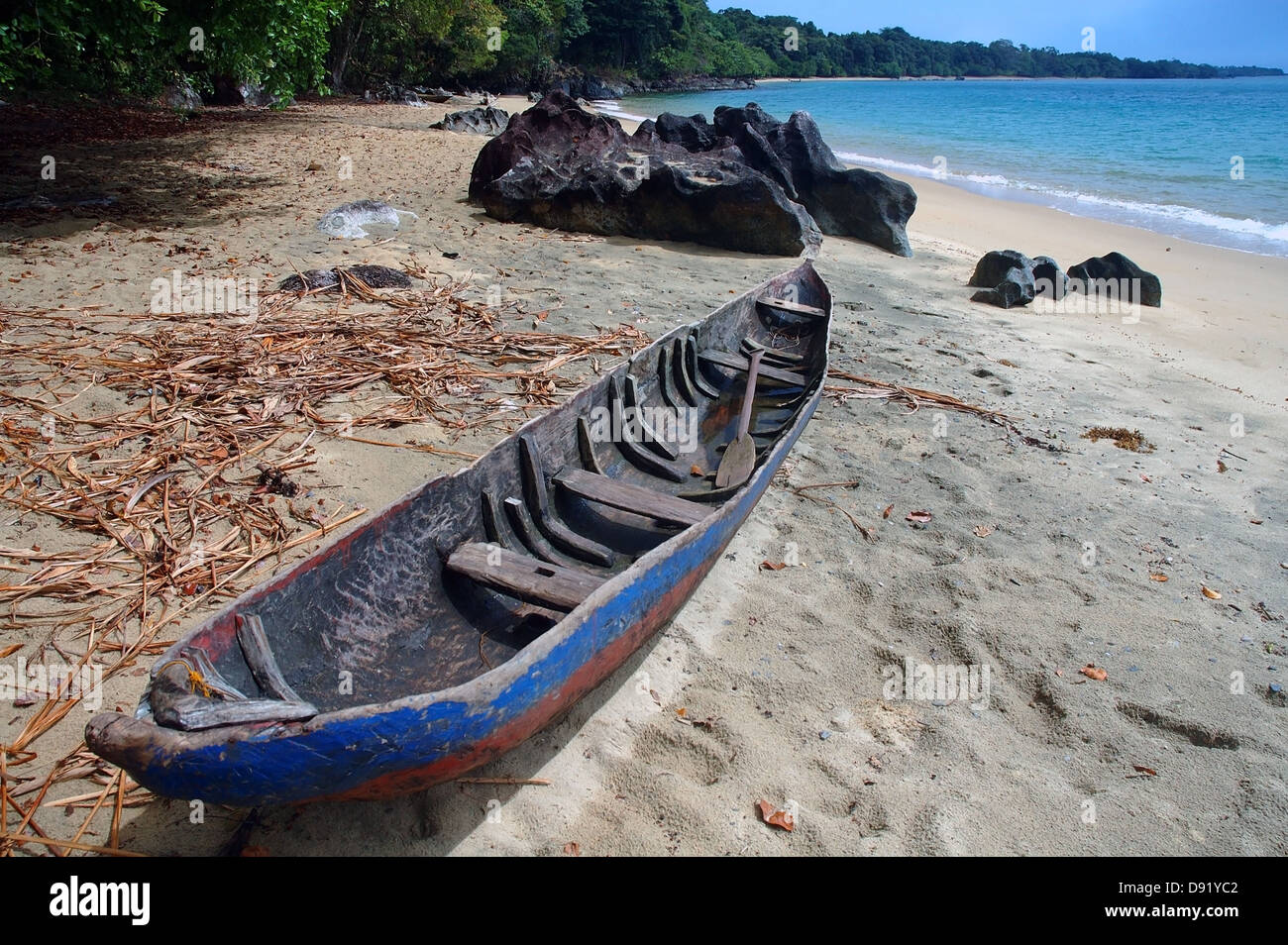 Dugout canoe or pirogue on the beach, Masoala National Park, Masoala ...