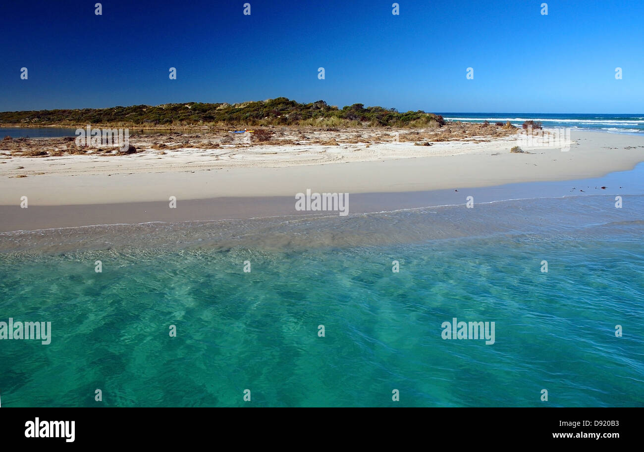 Sand spit at the mouth of the Blackwood River estuary, Augusta, Western ...