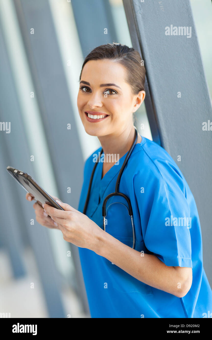 pretty female medical worker with tablet computer Stock Photo - Alamy