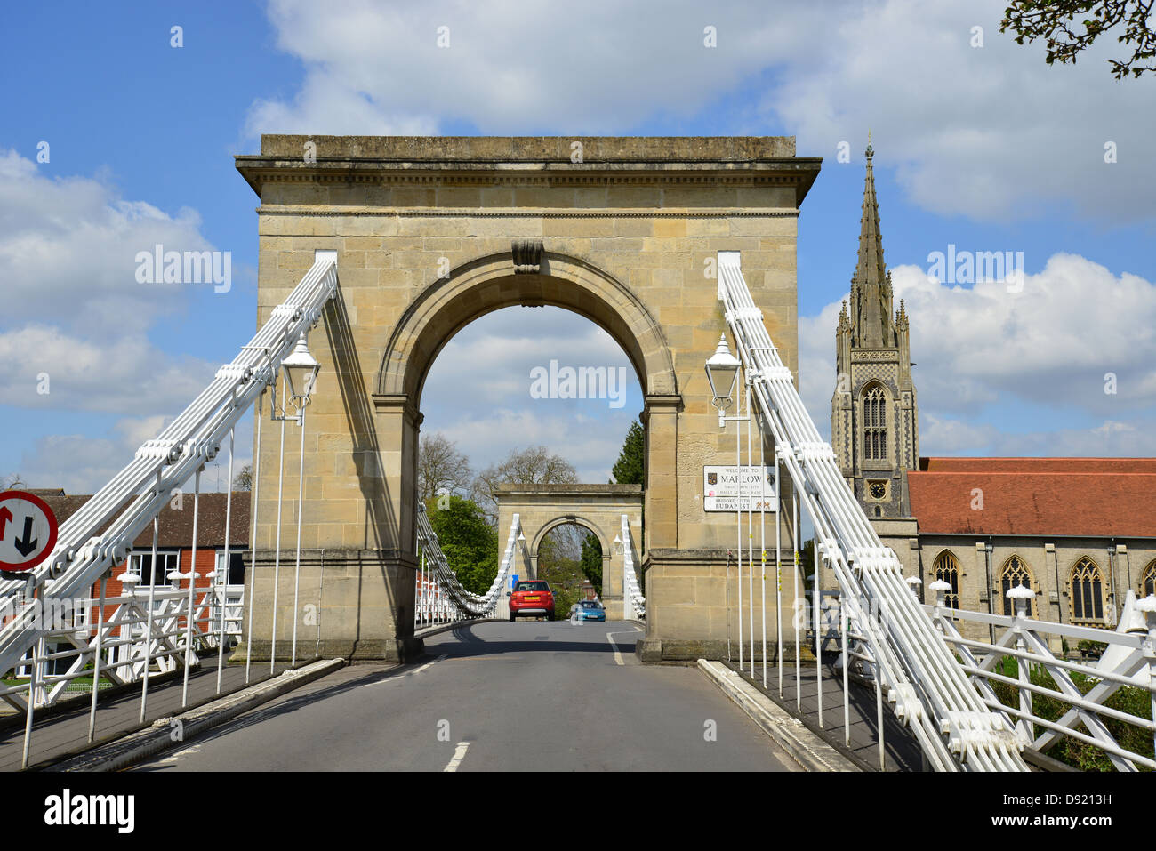 Marlow Suspension Bridge showing All Saints Church, Marlow ...