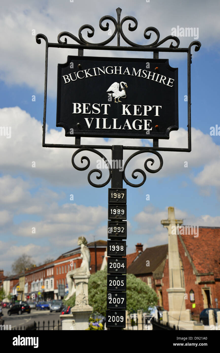 Buckinghamshire 'Best kept village' sign on Green, High Street, Marlow ...