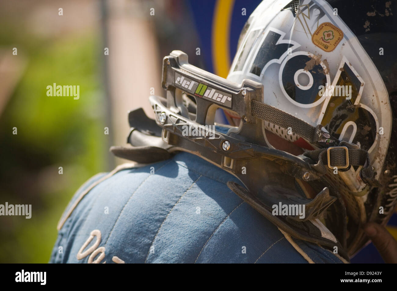 HANS device worn by a stock car racer to prevent neck injury in the ...