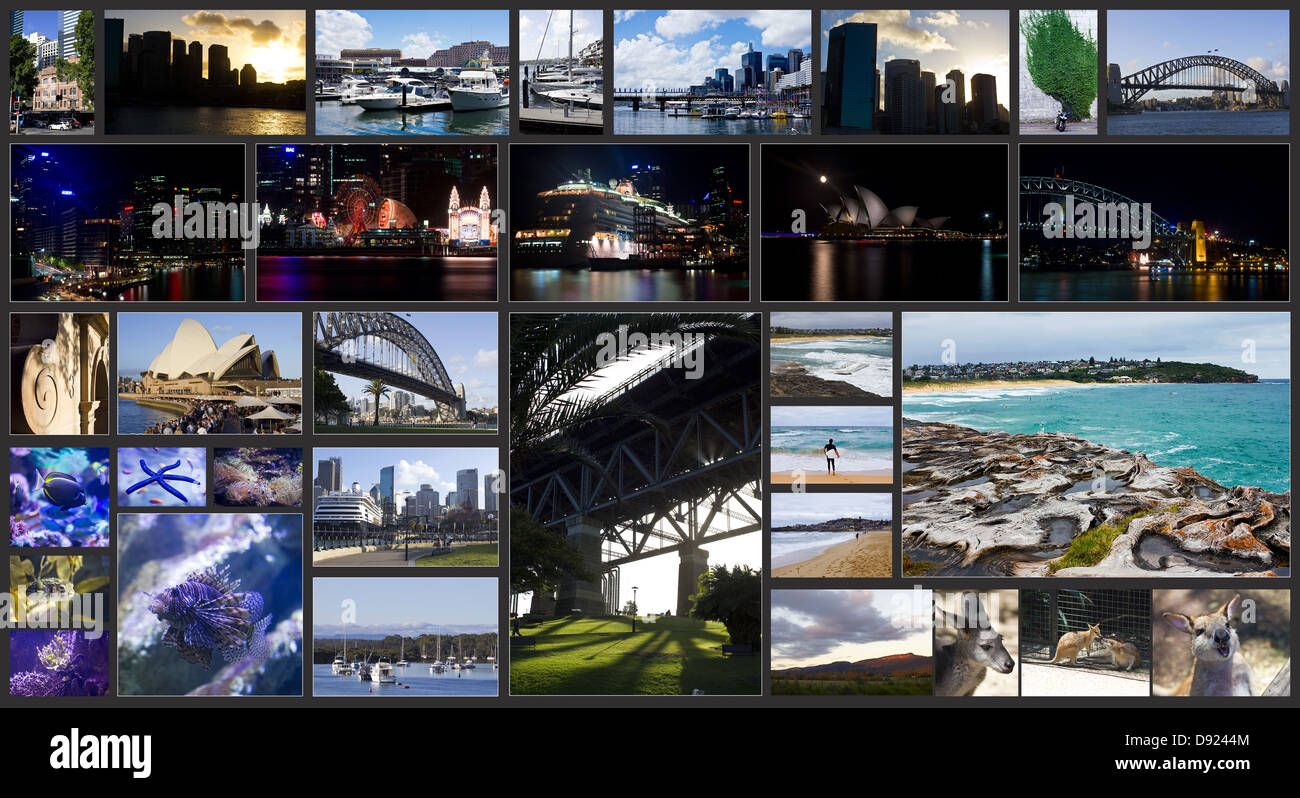collage of photos of Sydney and Sydney harbor bridge and Sydney opera ...