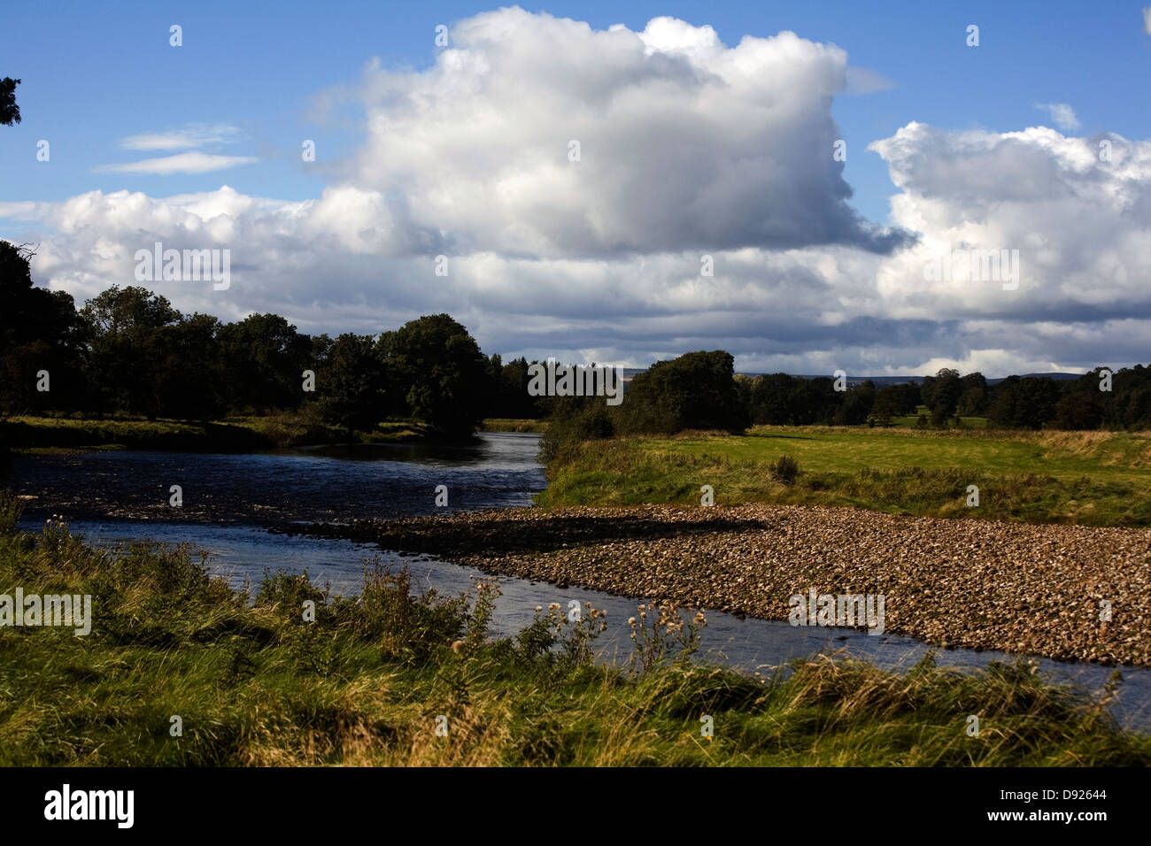 The River Ure flowing through the lower part of Wensleydale near to ...