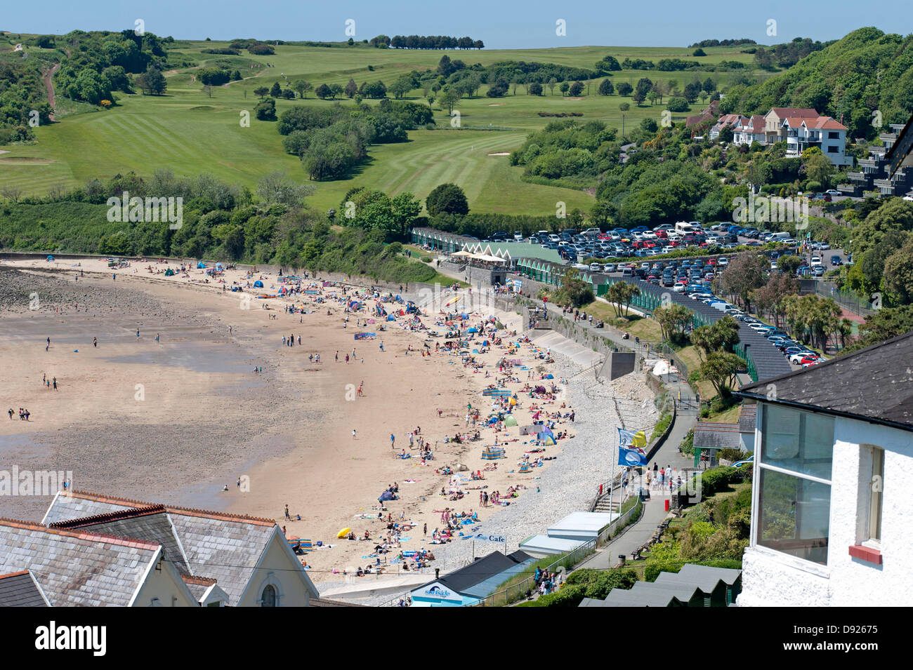 Langland Bay - Swansea - UK - 9th June 2013 : Crowded beach and car ...