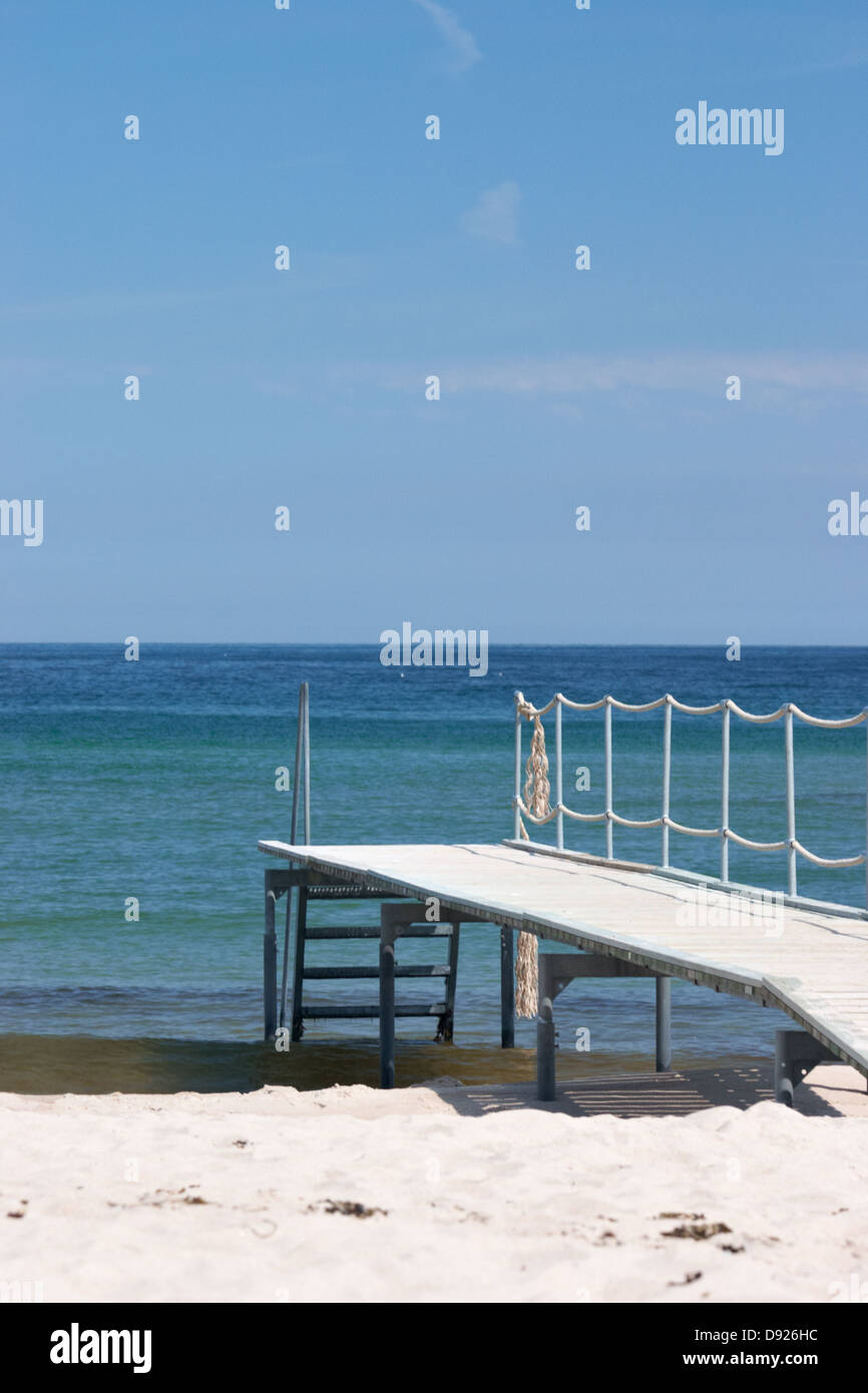 Wooden pier on the sandy beach over the green sea Stock Photo - Alamy