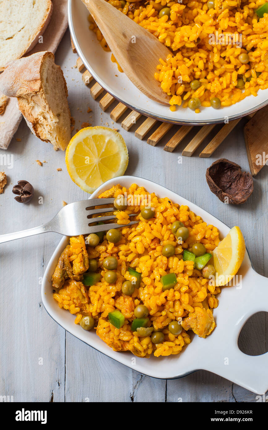 two bowls with spanish rice paella style Stock Photo - Alamy