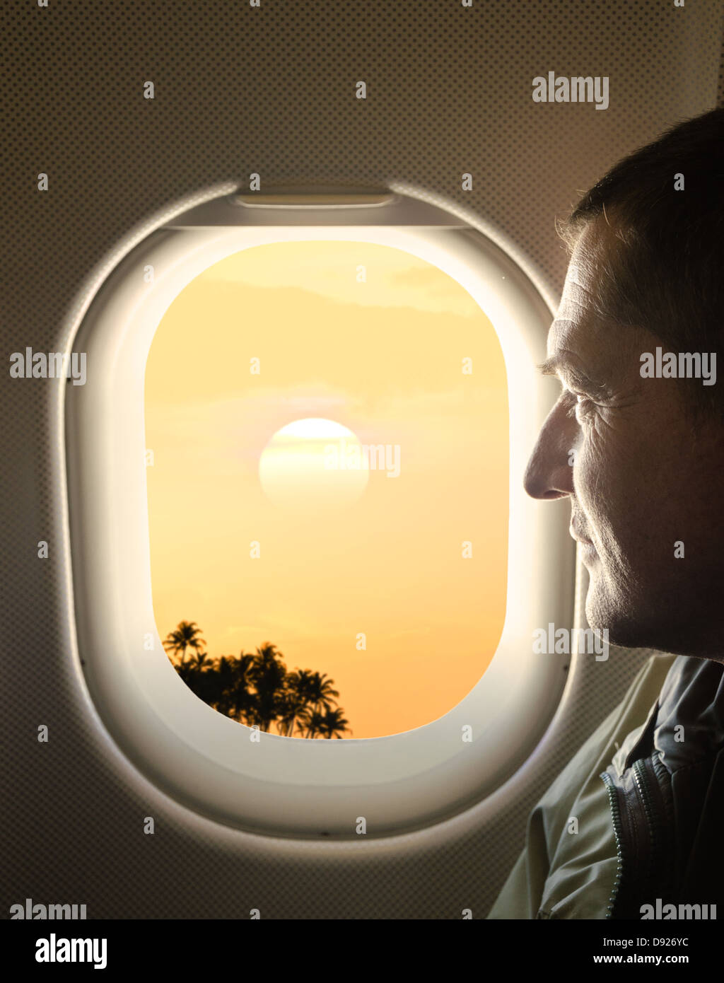 man looking into the window of the plane Stock Photo - Alamy