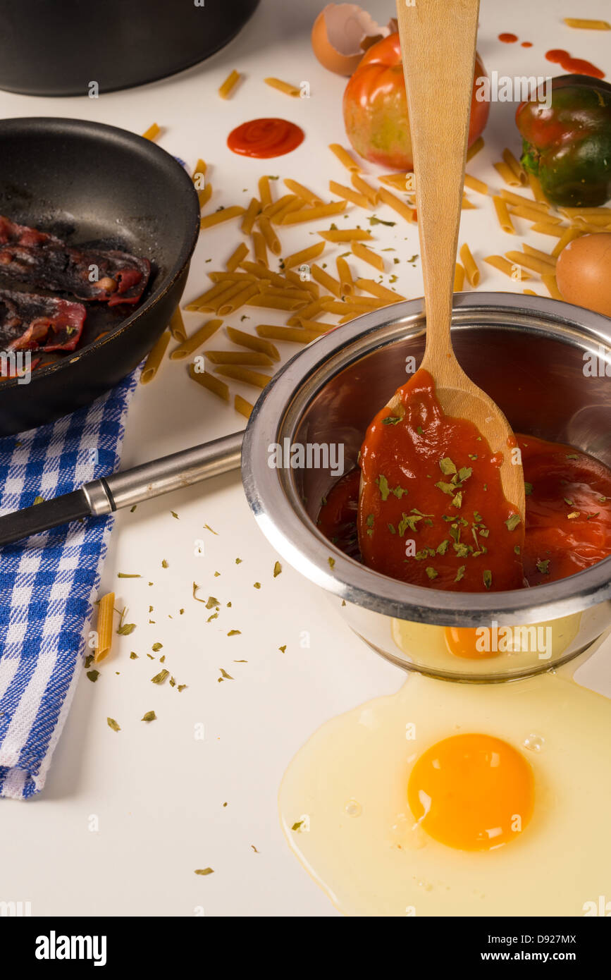 Total mess on a kitchen table, a concept Stock Photo - Alamy