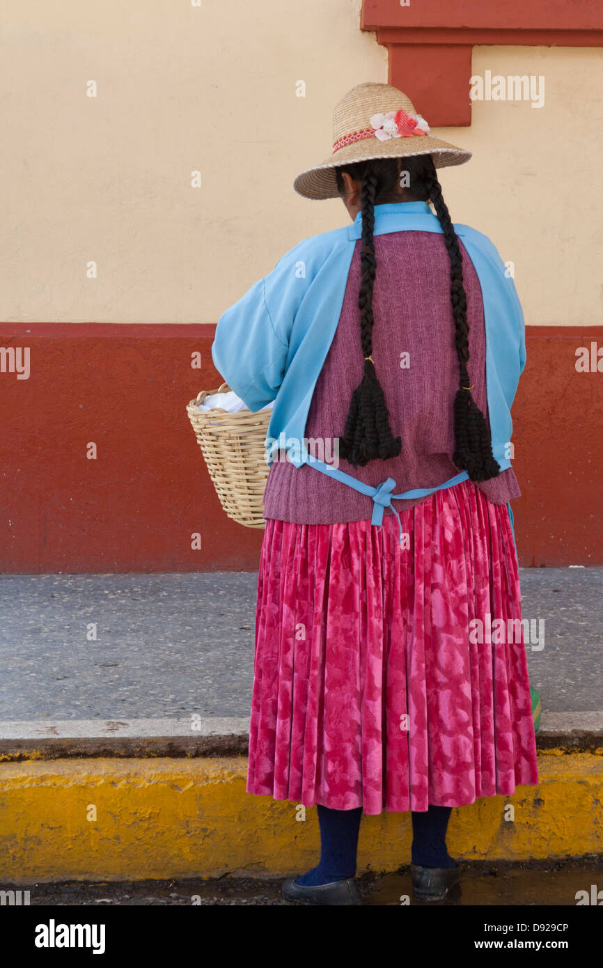 Indigenas with their traditional braided hair, Puno, Peru Stock Photo ...