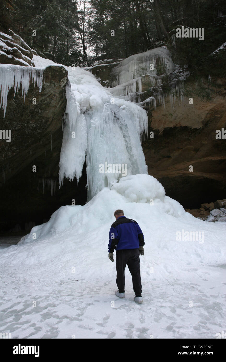 Hikers at Frozen waterfall Old Man's Cave Hocking Hills Ohio Stock ...